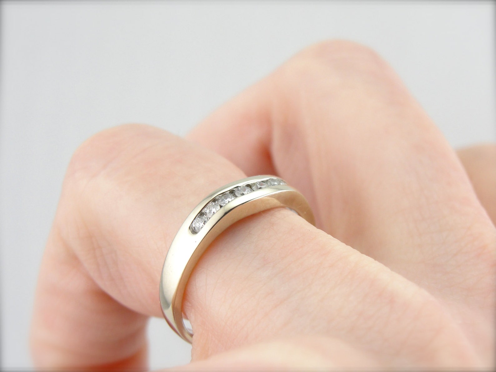 White Gold Curved Channel Set Diamond Wedding Band 88X00A-N | Etsy