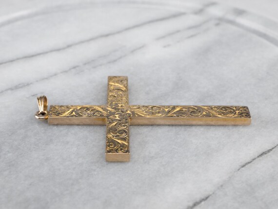 Engraved Floral 10K Gold Cross Pendant, Large Vintage… - Gem
