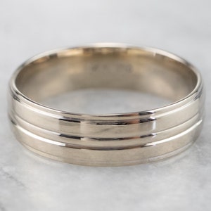 White Gold Lined Band, 14K White Gold, Unisex Wedding Band, Stacking ...