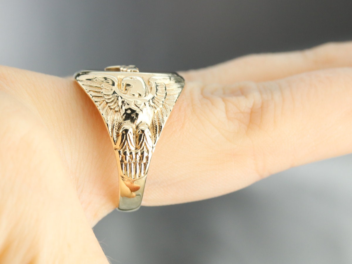 10K Yellow Gold Eagle Signet Ring, Military Emblem - Etsy