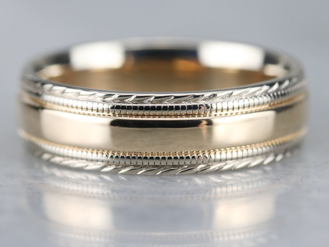 Vintage 14K Two-tone Gold Band, Unisex Rope Edge Stacking Ring - Etsy