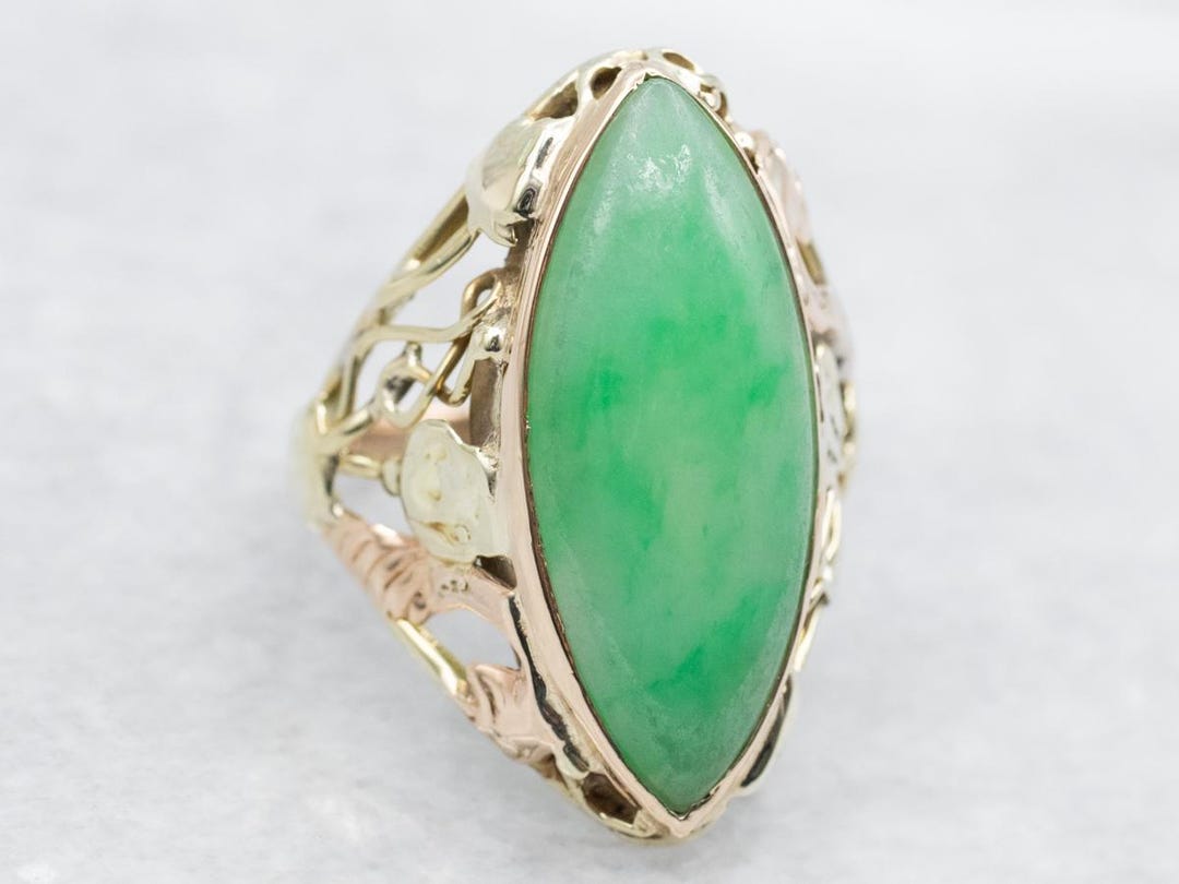 Antique Jadeite Gold Ring, Nouveau Jadeite Filigree Ring, Floral ...