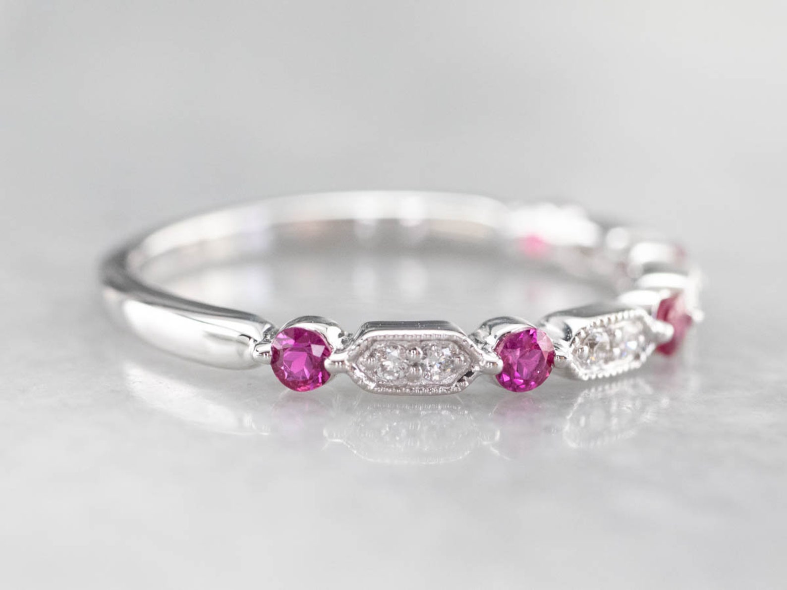White Gold Ruby and Diamond Band Ruby Wedding Band - Etsy