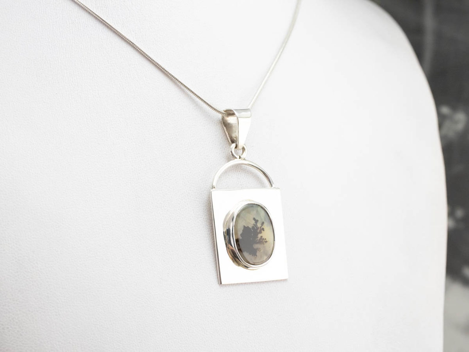 Sterling Silver Shazar Stone Agate Pendant, Unisex Cabochon - Etsy