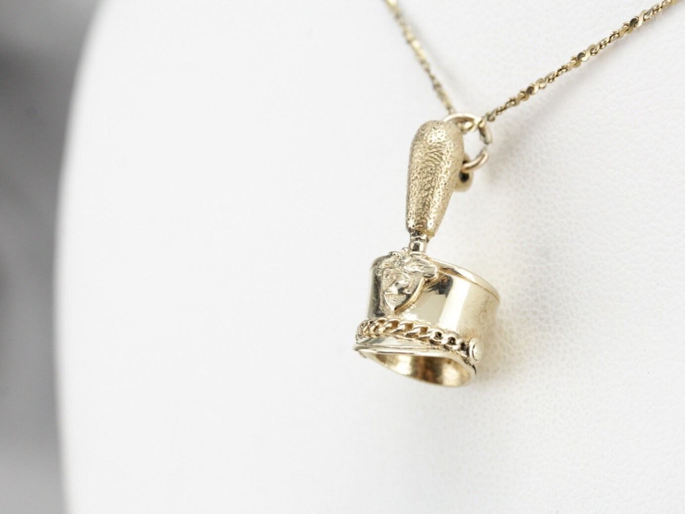 Vintage Shako Charm, Yellow Gold Marching Band Hat Pendant, Layering ...