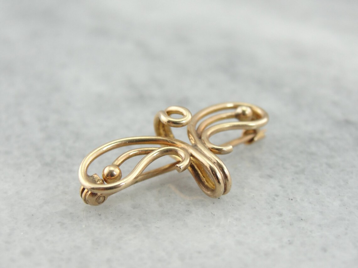 Turn of the Century Watch Pin Made of Gold Wire, Hand-crafted KDX7LW-N ...