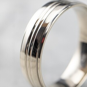 White Gold Lined Band, 14K White Gold, Unisex Wedding Band, Stacking ...