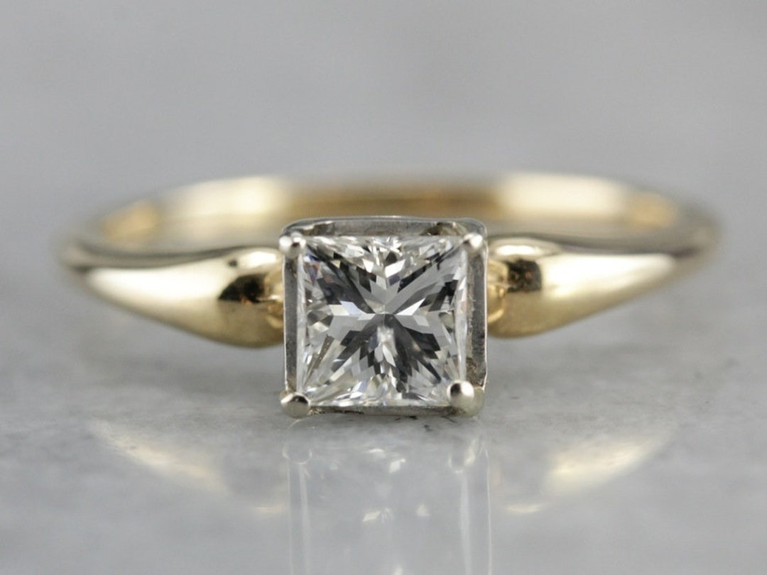 Modern Square Cut Diamond in Vintage Two Tone Gold Engagement Ring ...