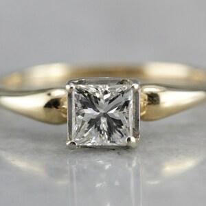 Modern Square Cut Diamond in Vintage Two Tone Gold Engagement Ring ...