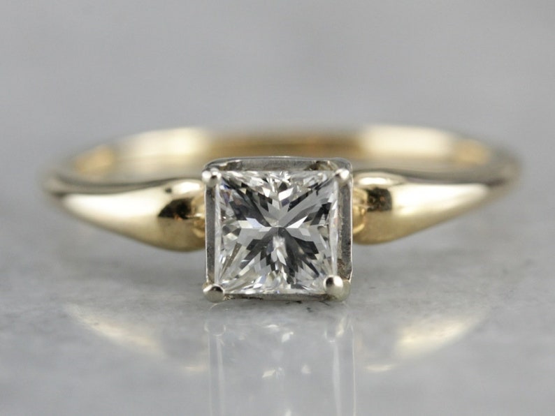 Modern Square Cut Diamond in Vintage Two Tone Gold Engagement Ring ...