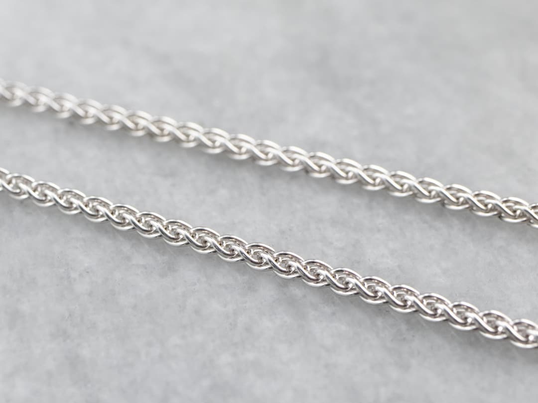 14K White Gold Wheat Chain Necklace, 16 Inch Woven Pendant Chain - Etsy