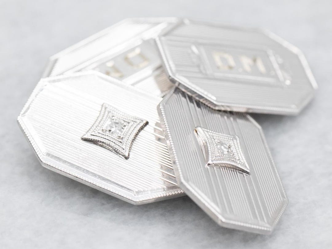 Art Deco White Gold and Diamond Cufflinks, "dm" Monogrammed Cufflinks ...