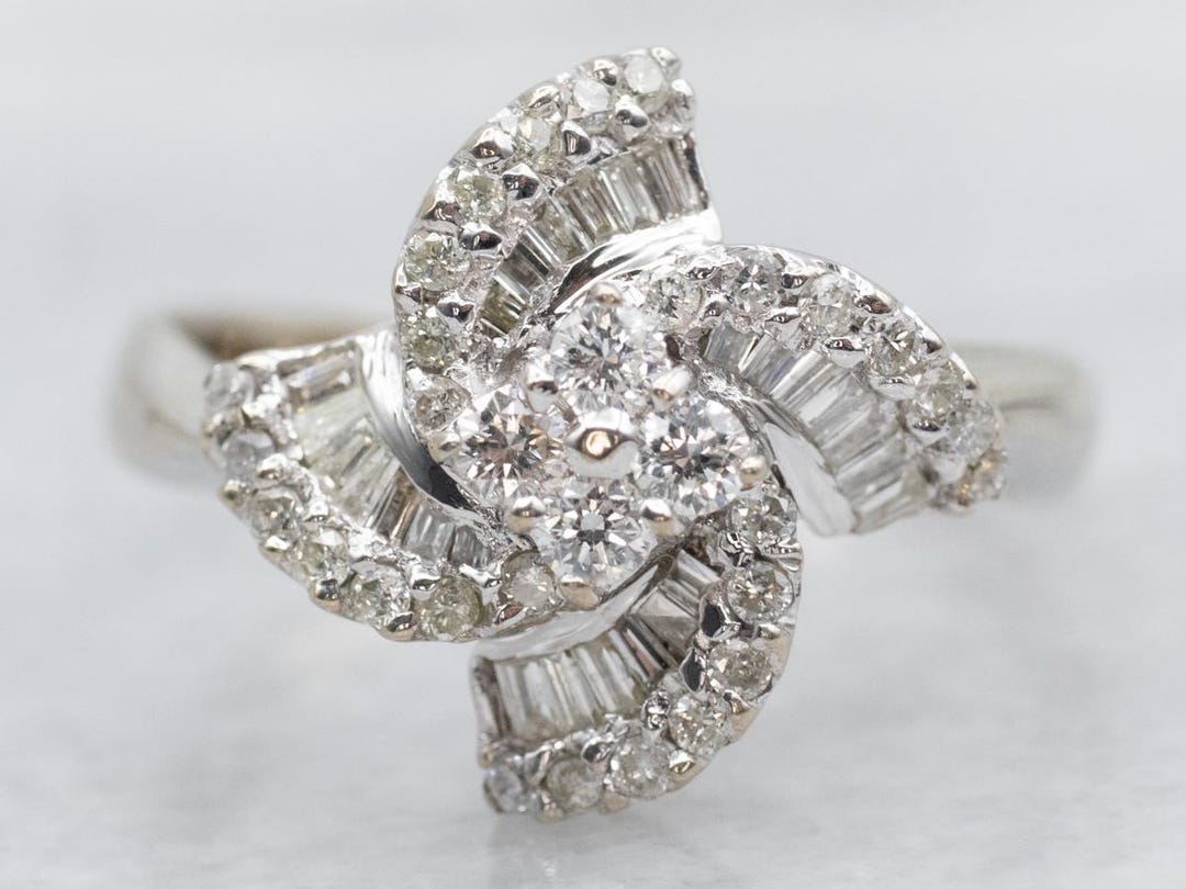Diamond Pinwheel Cocktail Ring, White Gold Diamond Ring, Diamond Ring ...