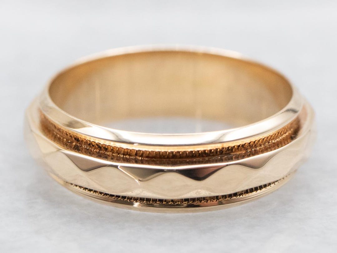 Faceted and Grooved Wedding Band, Gold Wedding Band, Wedding Band ...