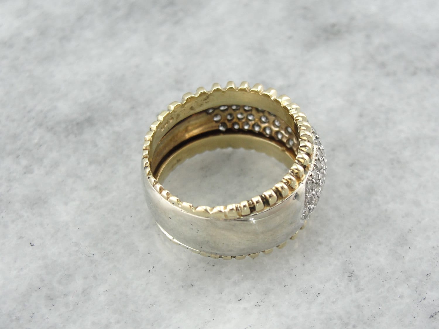 Wide Diamond Studded Cocktail Band With Gold Trim - Etsy