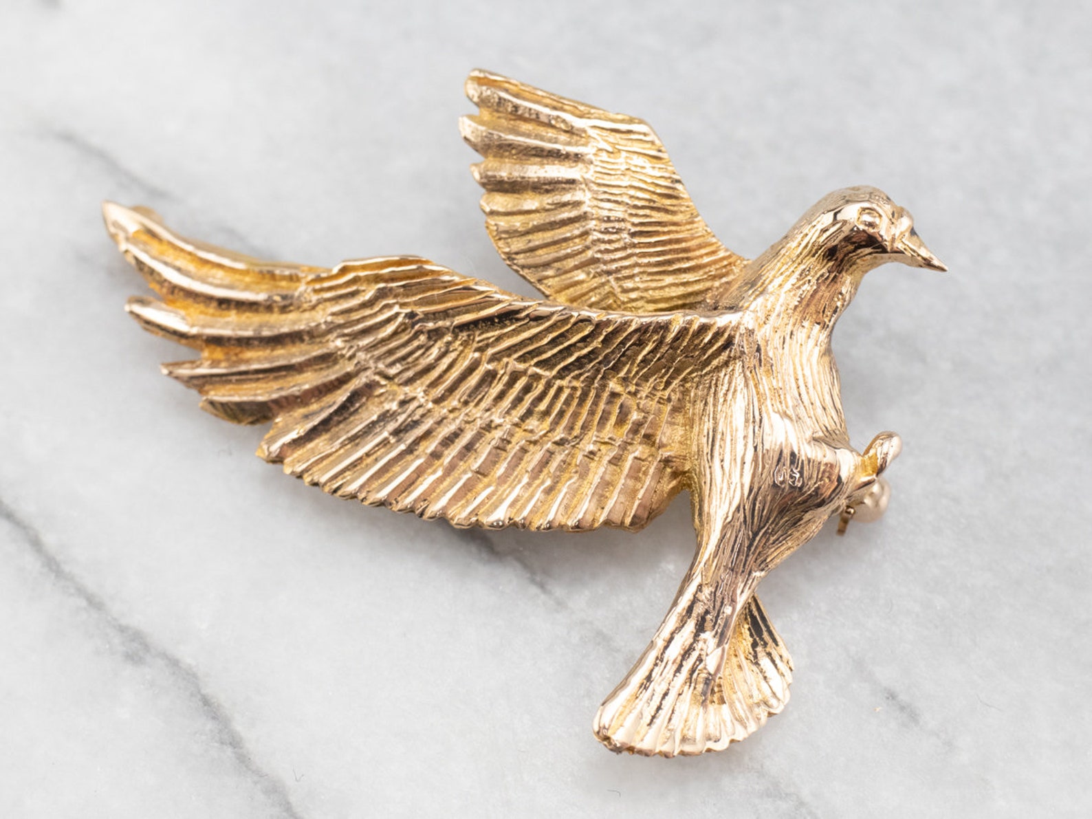 Stunning Golden Dove Brooch Yellow Gold Bird Brooch 14K - Etsy