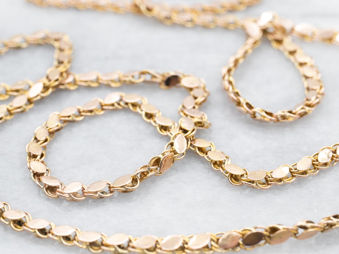 Yellow 14K Gold Curb Chain, Flat Chain, 26 Inch Chain, Fancy Gold Chain ...