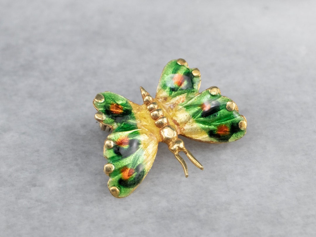 Italian 18K Gold Enamel Butterfly Pin, Colorful Jewelry - Etsy