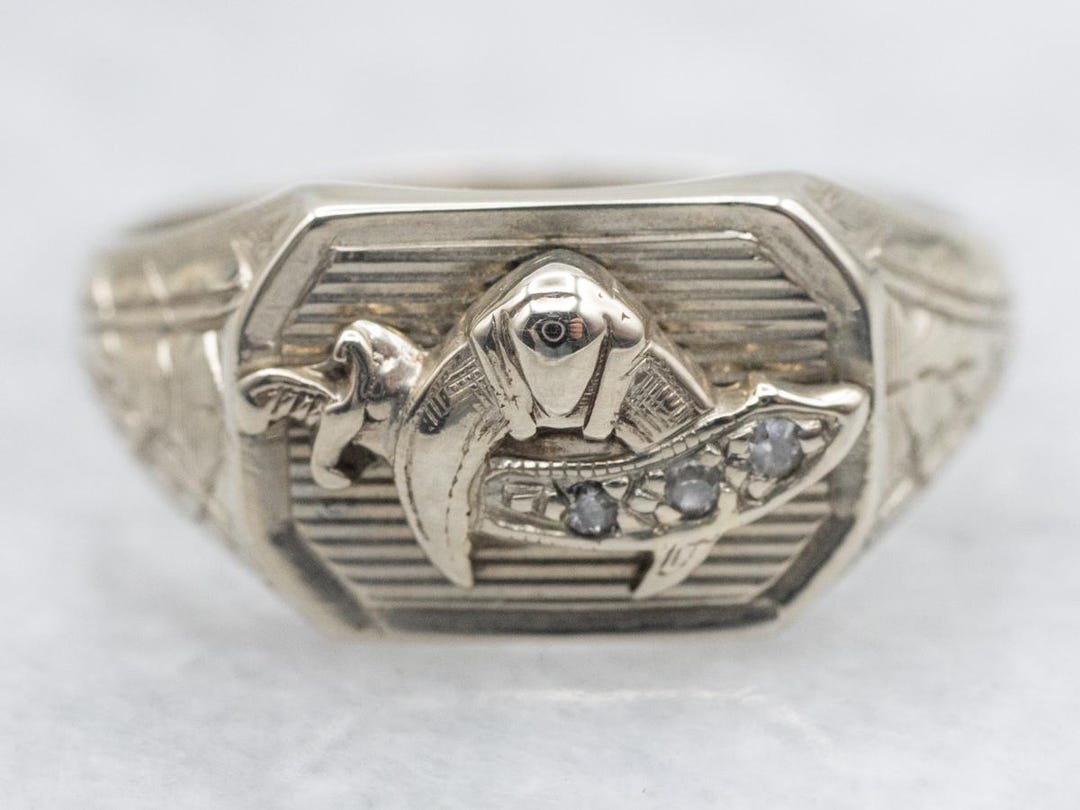 14K White Gold Diamond Shriner Ring, Masonic Jewelry - Etsy