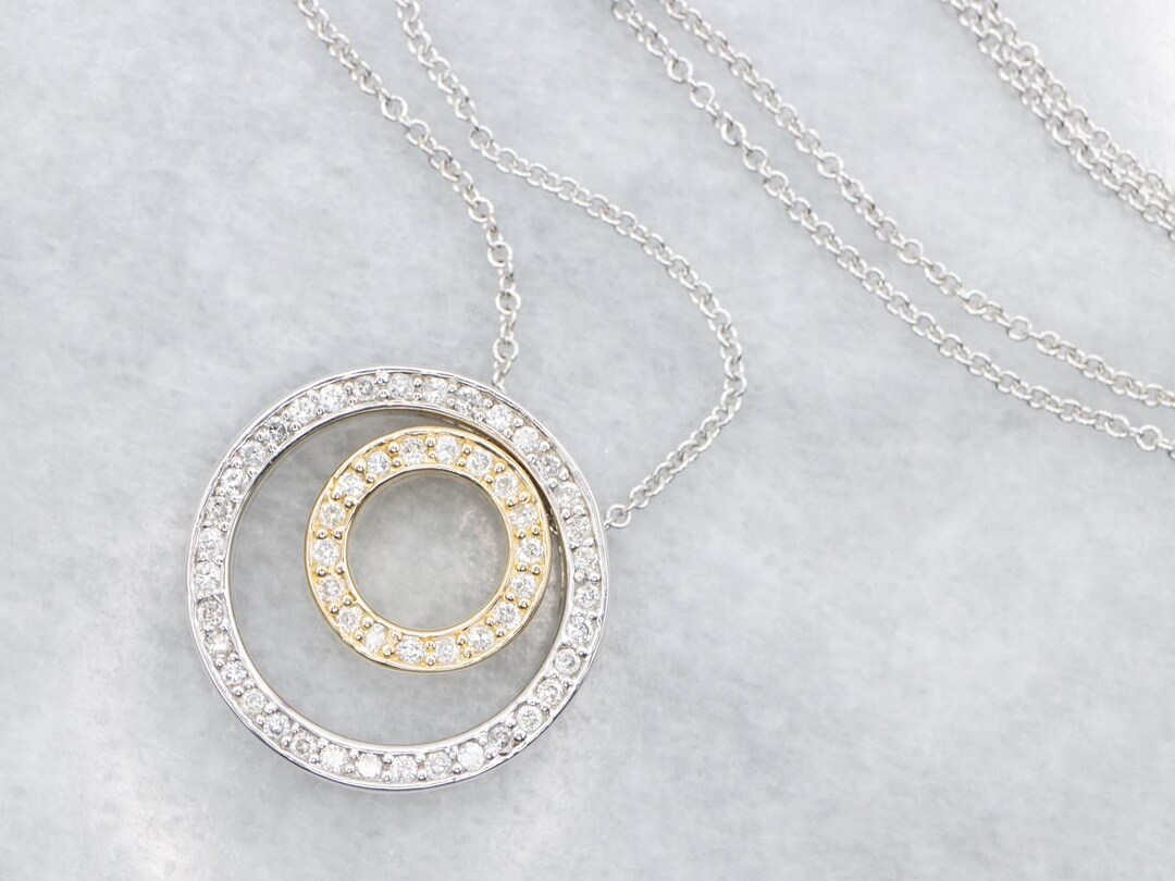 Double Diamond Halo Pendant, Diamond Pendant Necklace, Circle Pendant, Statement Pendant, Drop ...