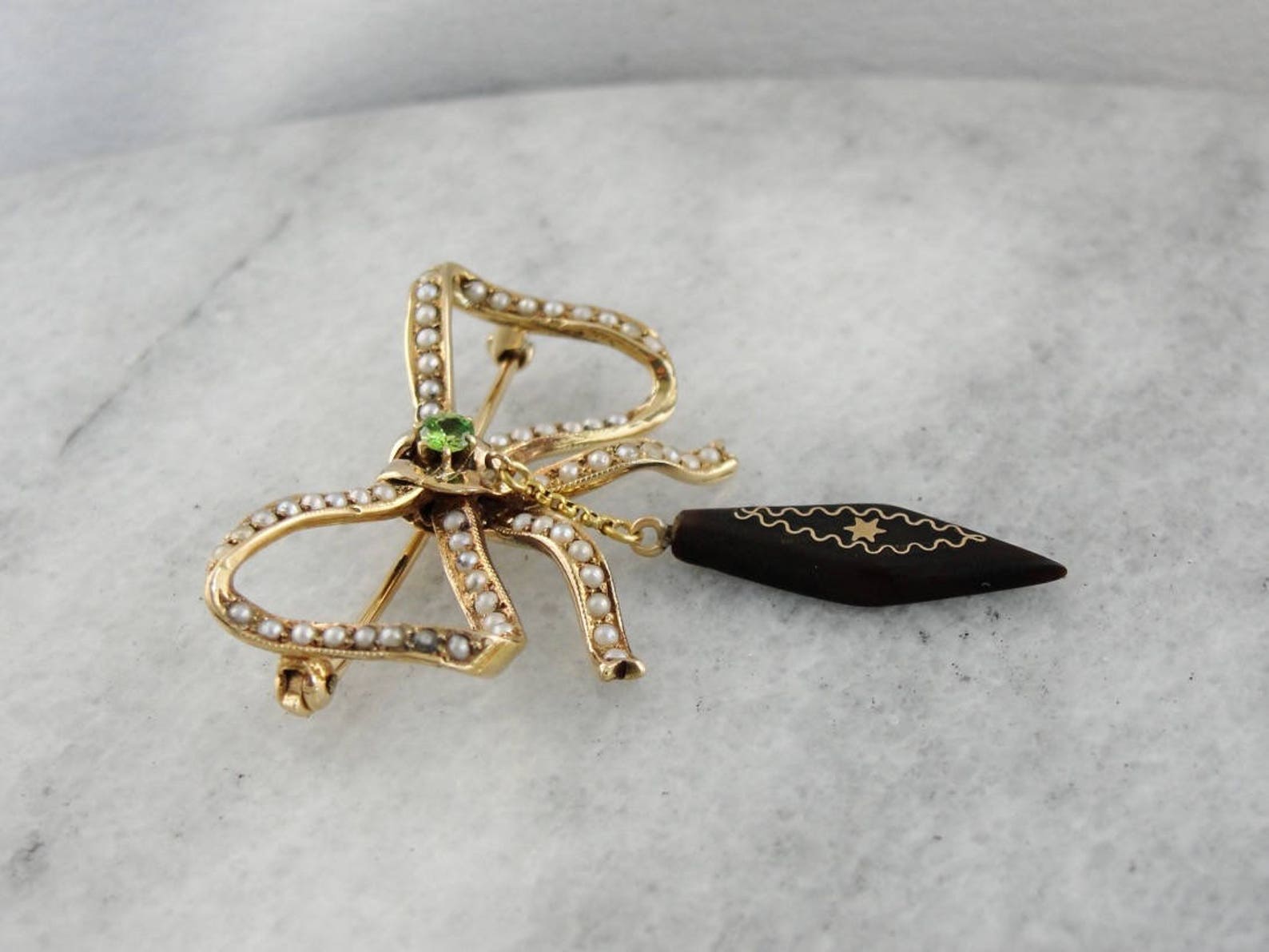 Victorian Bow Brooch With Seed Pearls Demantoid Garnet and | Etsy
