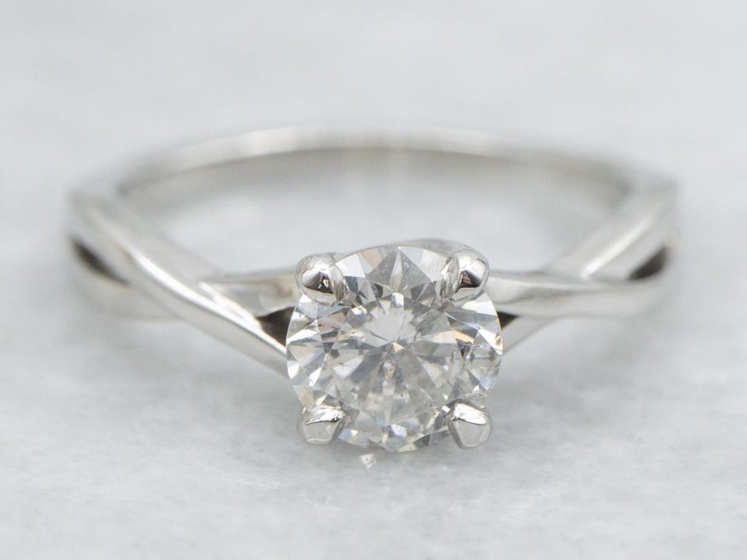 Platinum, Twist Shank, Diamond Solitaire, Modern Engagement Ring, Round ...