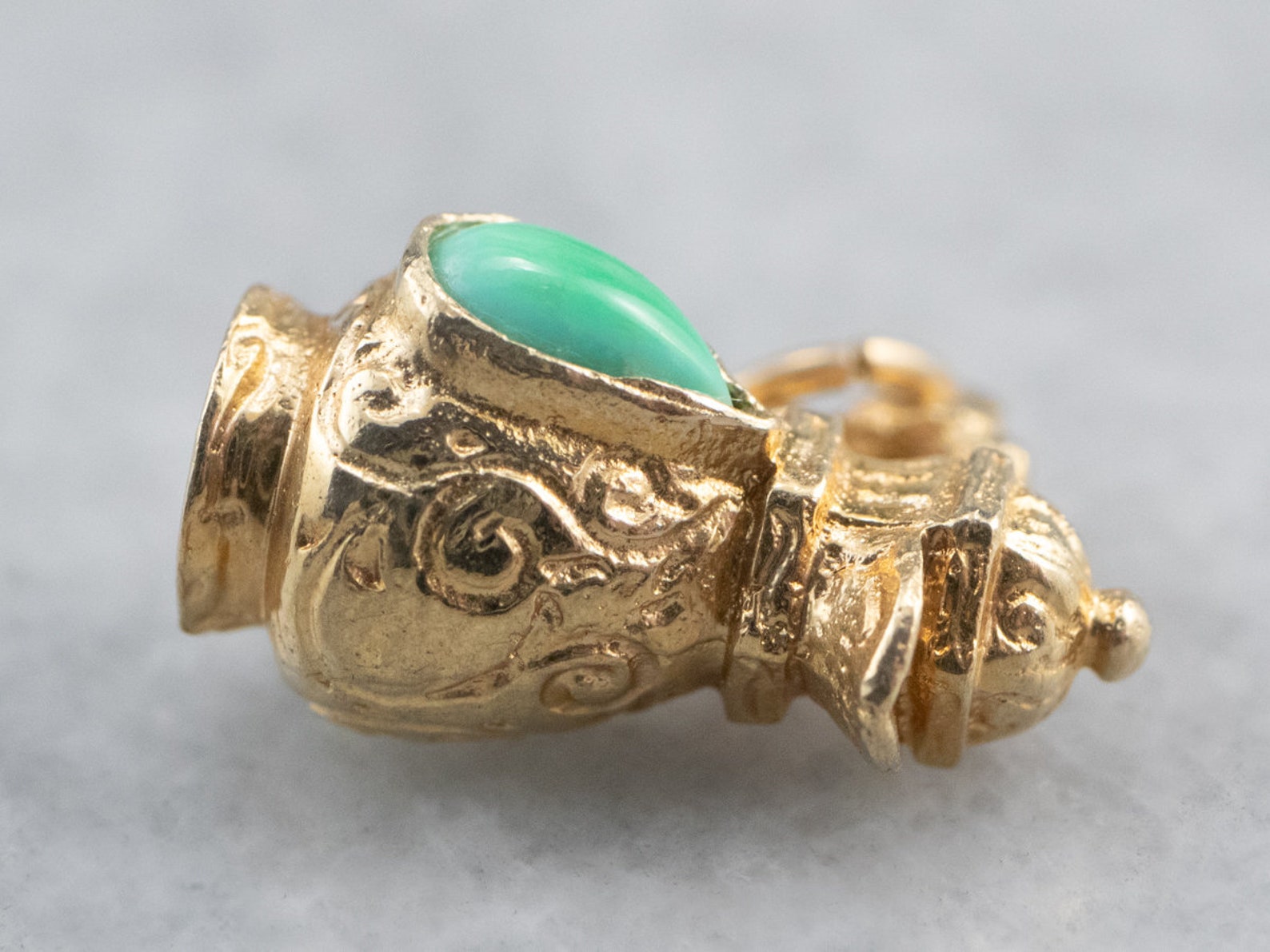 Ornate Teal Glass and Gold Pitcher Charm 14K Yellow Gold - Etsy