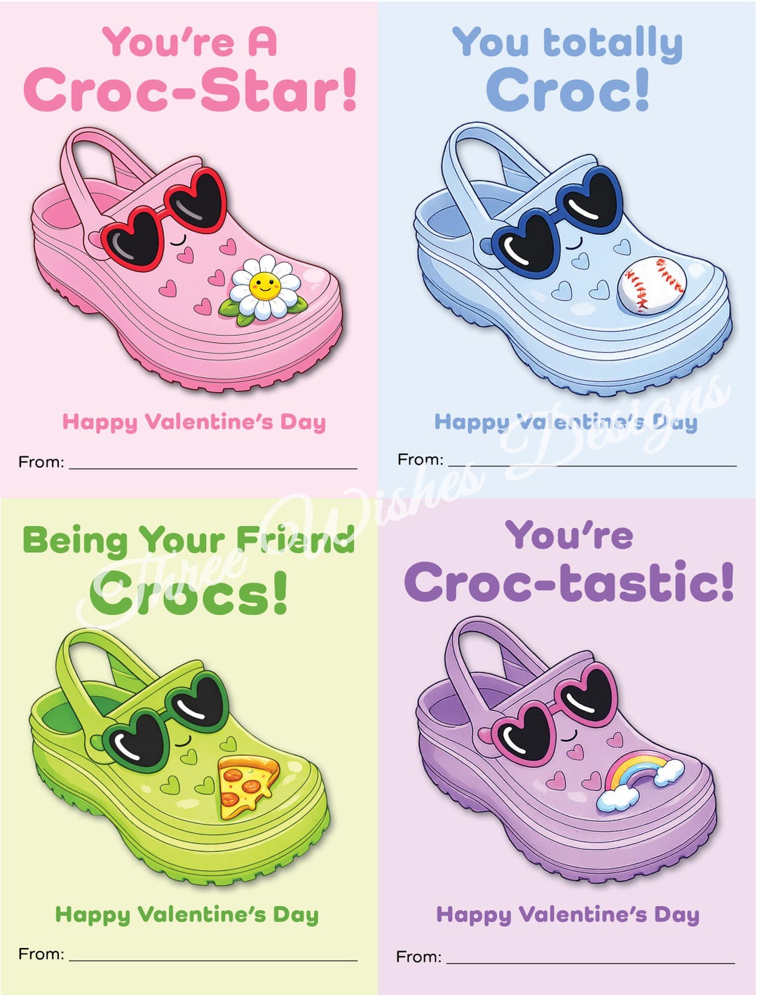 Croc Valentine Cards for Kids | Printable Valentine's Day (PDF) - Etsy