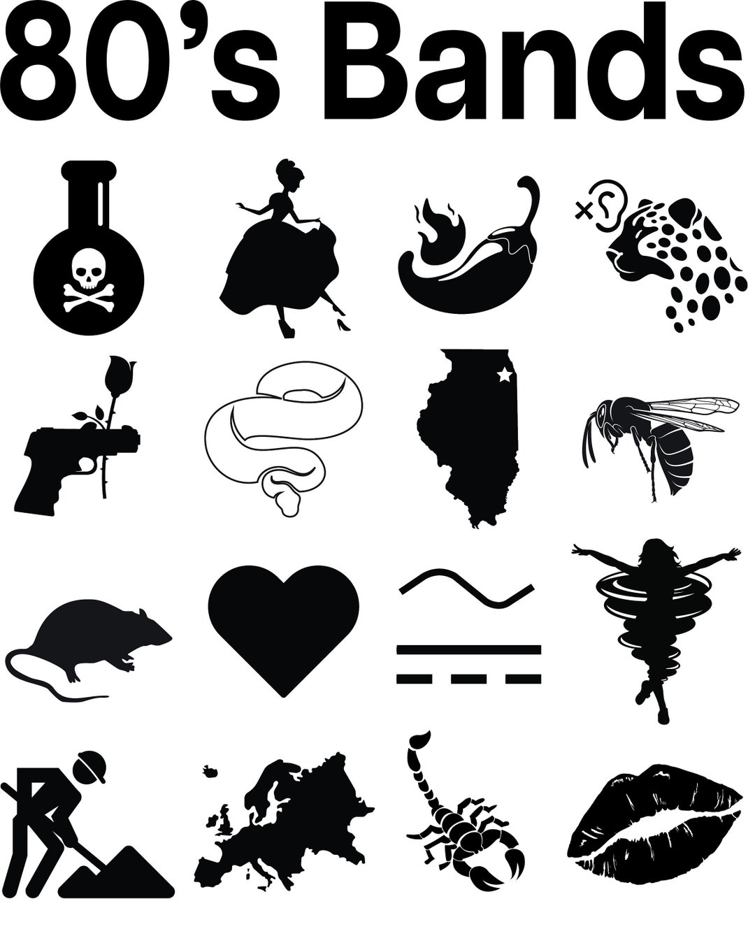 80s Bands Icons SVG • Retro Music Symbols Clipart (digital Download) - Etsy