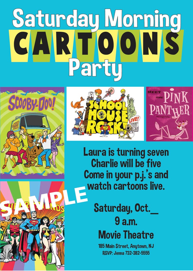 Saturday Morning Cartoons Birthday Party Invitation - Etsy
