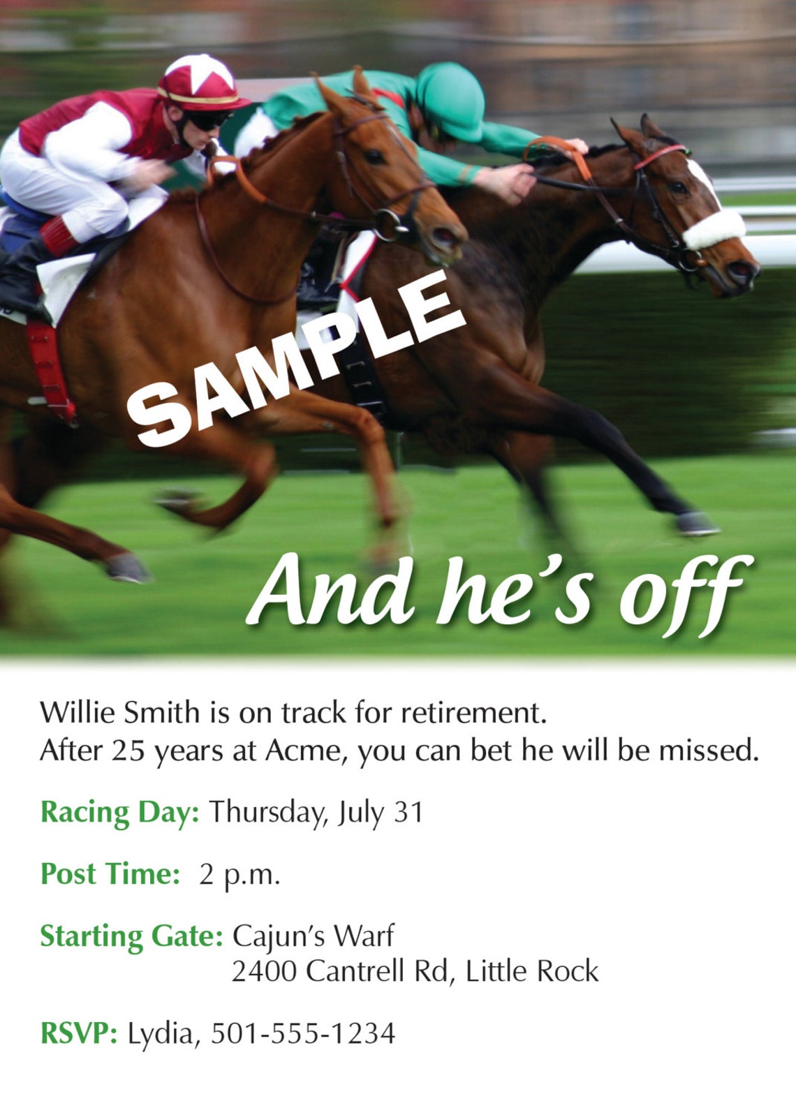 Personalized Horse Racing / Track Retirement Party Invitation - Etsy