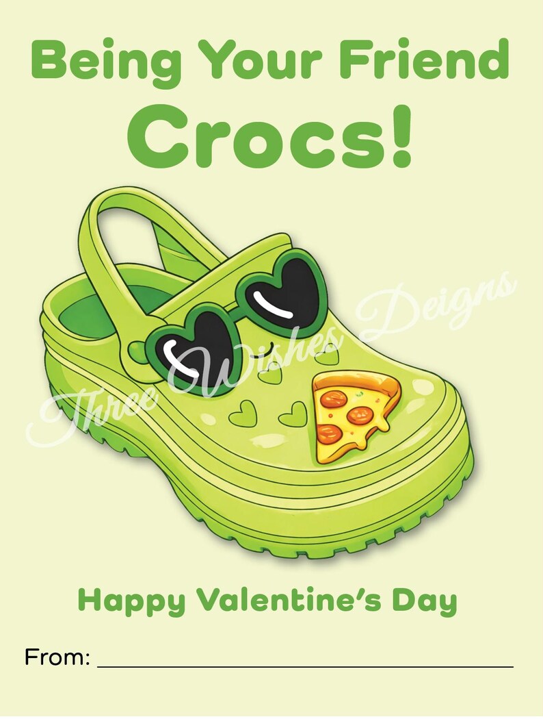 Croc Valentine Cards for Kids | Printable Valentine's Day (PDF) - Etsy