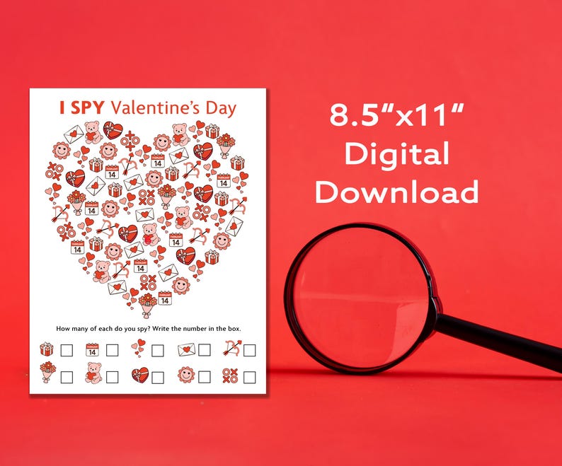 Valentine's Day I Spy Game | Kids Printable Activity (PDF Download) - Etsy