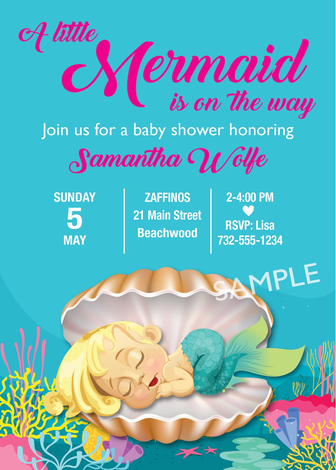 Little Mermaid Baby Girl Shower Digital Nvitation - Etsy