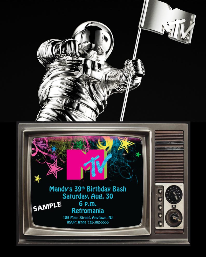 80s MTV Birthday Invitation – Retro Neon Printable Party Invite ...