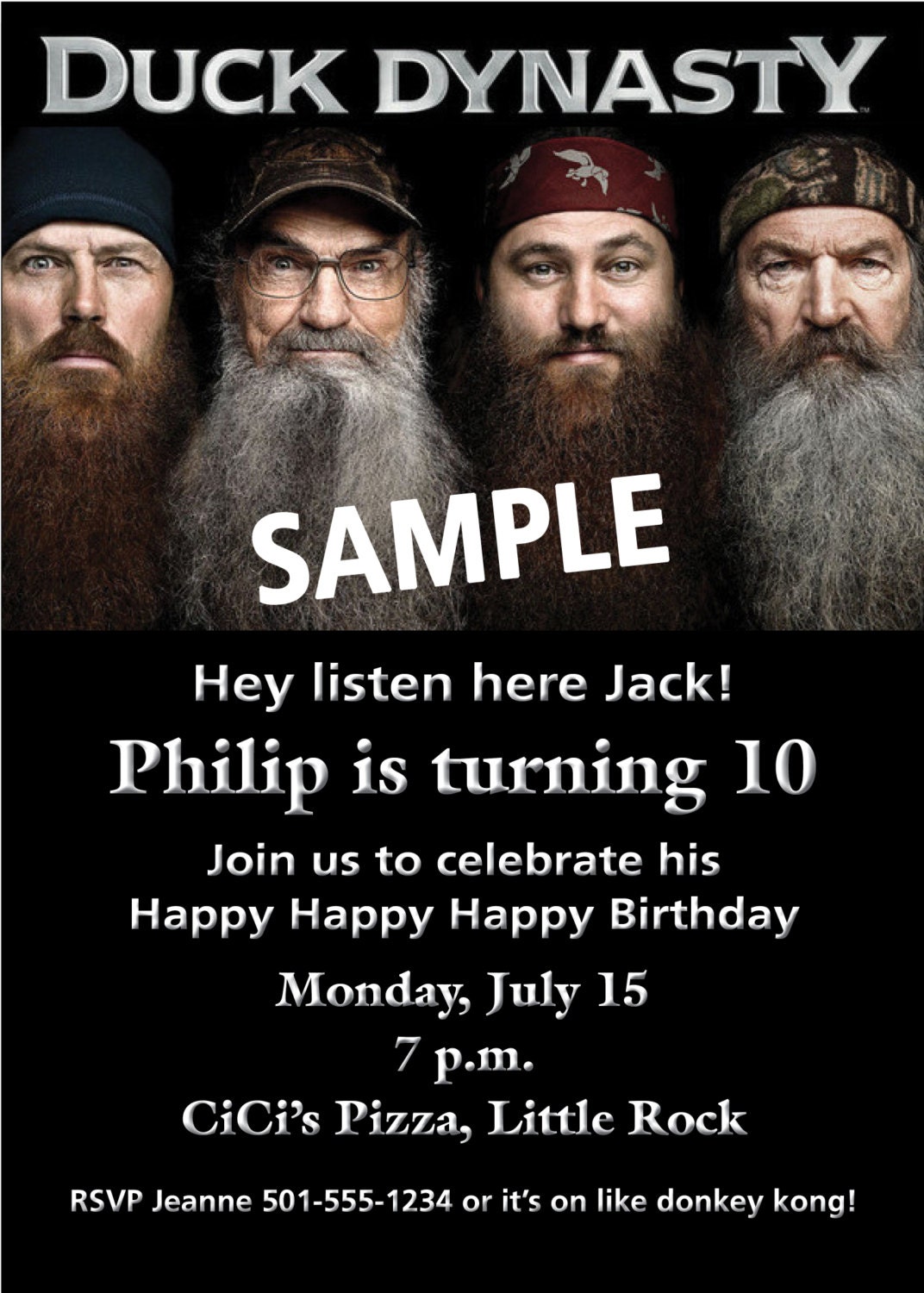 Duck Dynasty Birthday Invitation Teen Cards Neon Pink Sweet 16