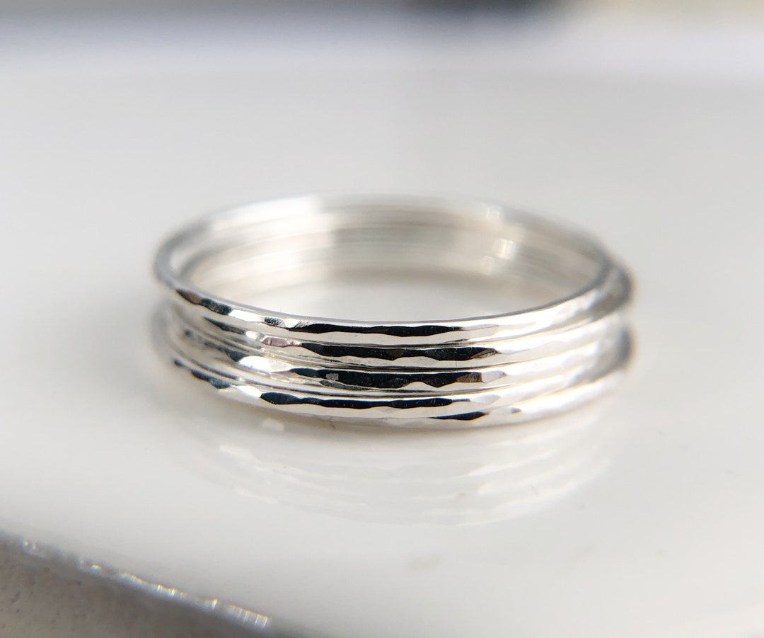 5 MICRO SKINNY Sterling Silver Rings, Summer Jewelry, Hammered Rings, Dainty Stacking Rings ...