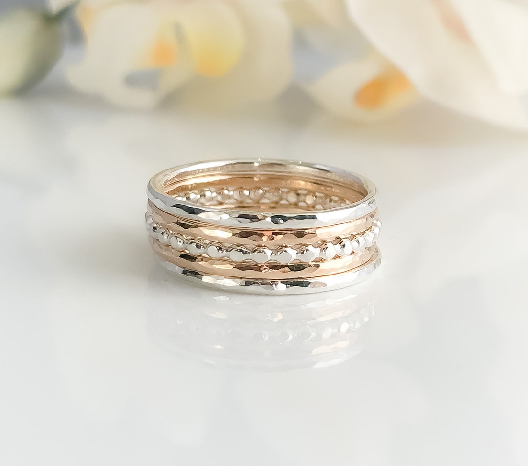 Gold and Silver Stacking Rings, 5 THIN Ring Set, Bead Ring, Stackable ...