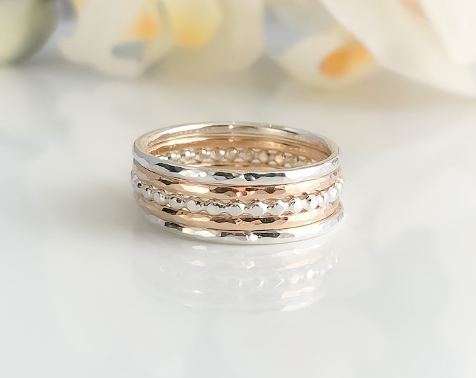 Simple Stacking Set,mixed Metals Ring Set,textured Rings,faceted Ring ...