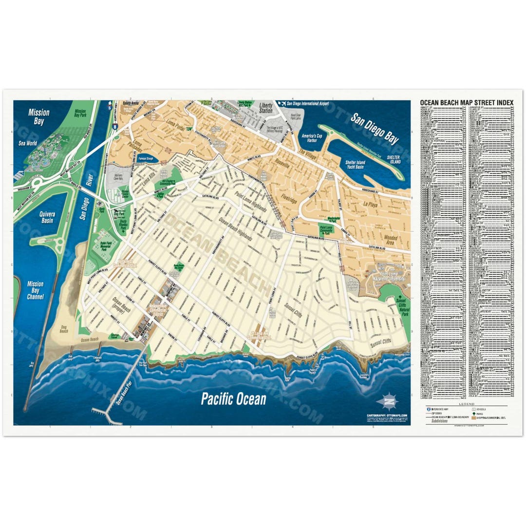 Ocean Beach Map, San Diego, CA - POSTER PRINTS - Etsy UK