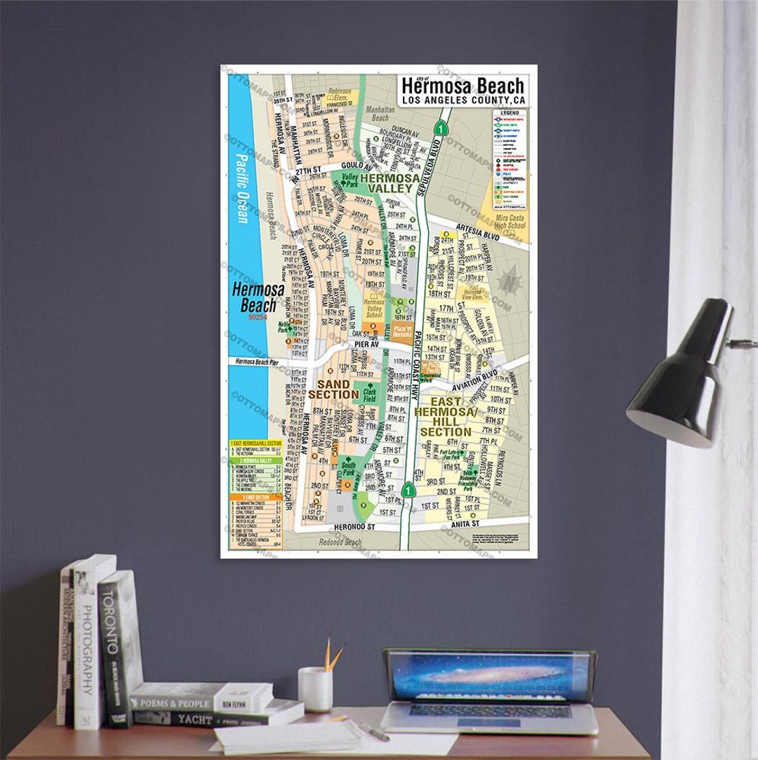 Hermosa Beach Map, Los Angeles, CA - POSTER PRINTS - Etsy