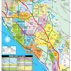 Orange County Zip Code Map - Cities Colorized - POSTER PRINTS - Etsy
