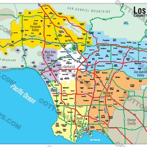 Los Angeles County Map - SOUTH - No Zip Codes - POSTER PRINTS - Etsy