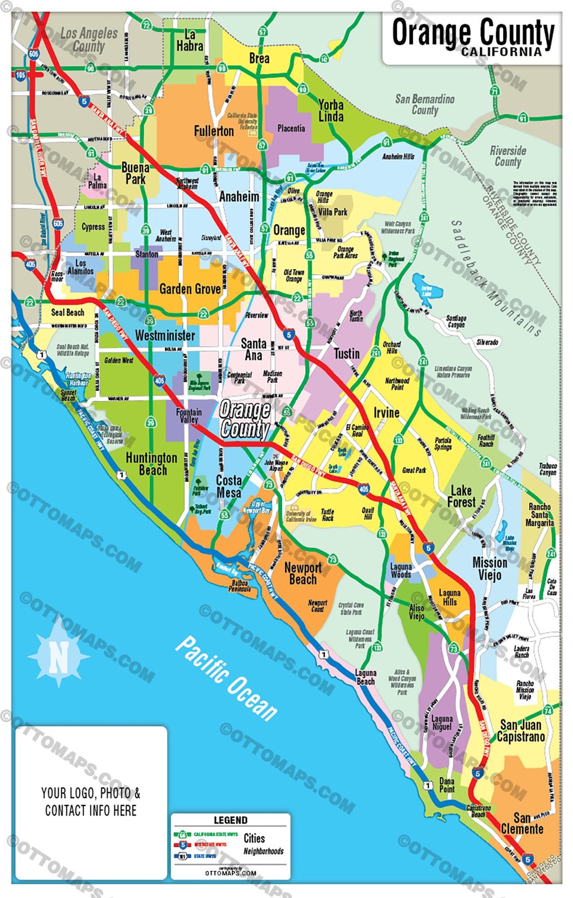 Orange County Map - No Zip Codes - POSTER PRINTS - Etsy