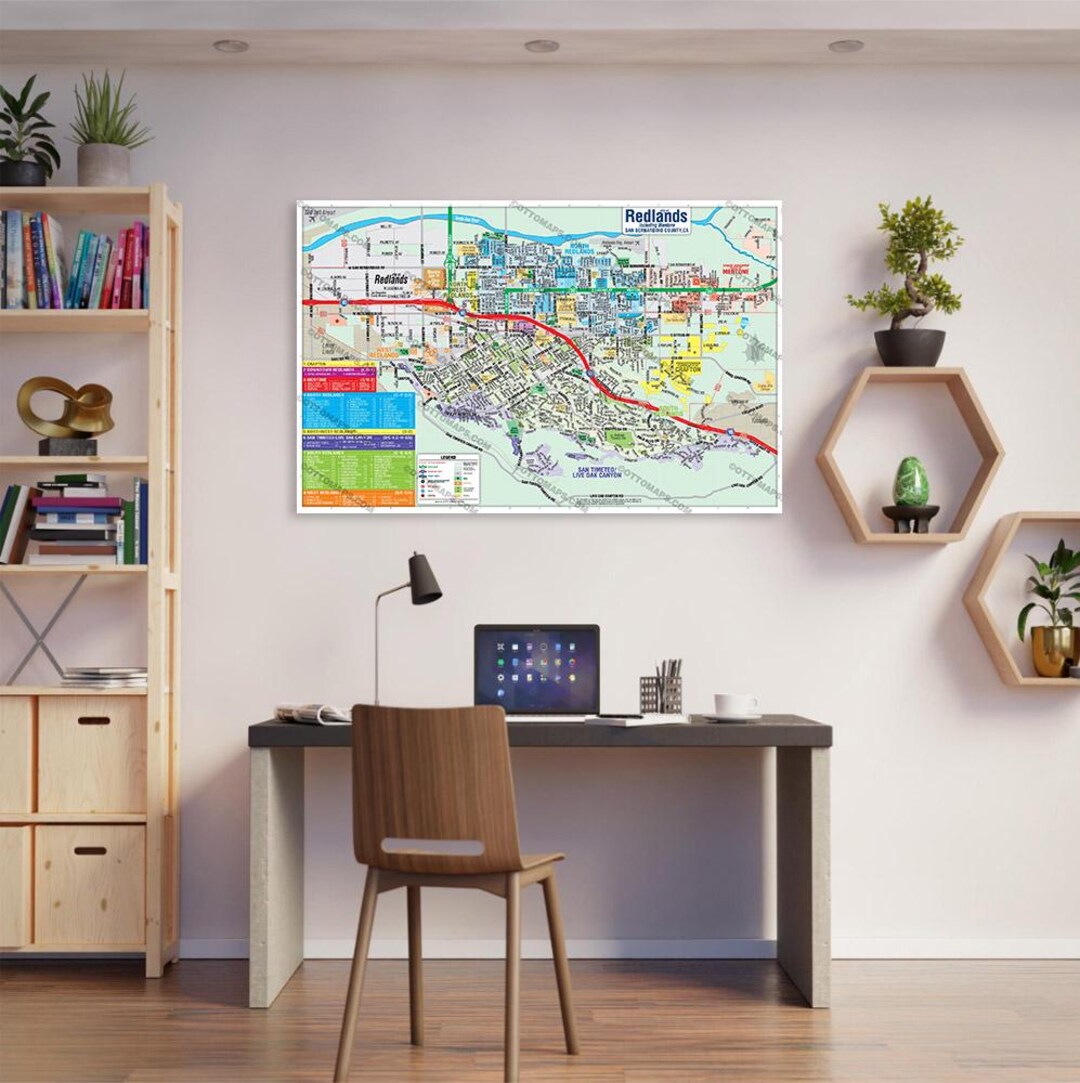 Redlands Map With Mentone, San Bernardino County, CA - POSTER PRINTS - Etsy