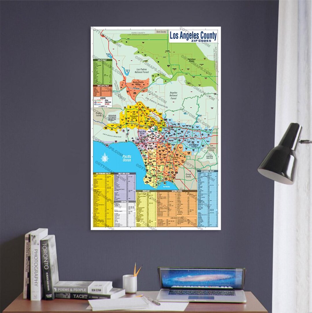 Los Angeles Zip Code Map - FULL (counties Colored) - POSTER PRINTS ...