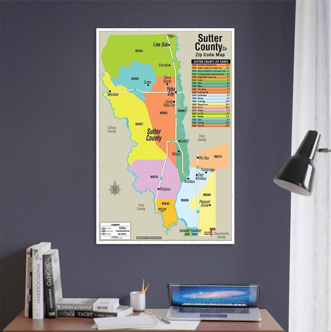Sutter County Zip Code Map - POSTER PRINTS - Etsy