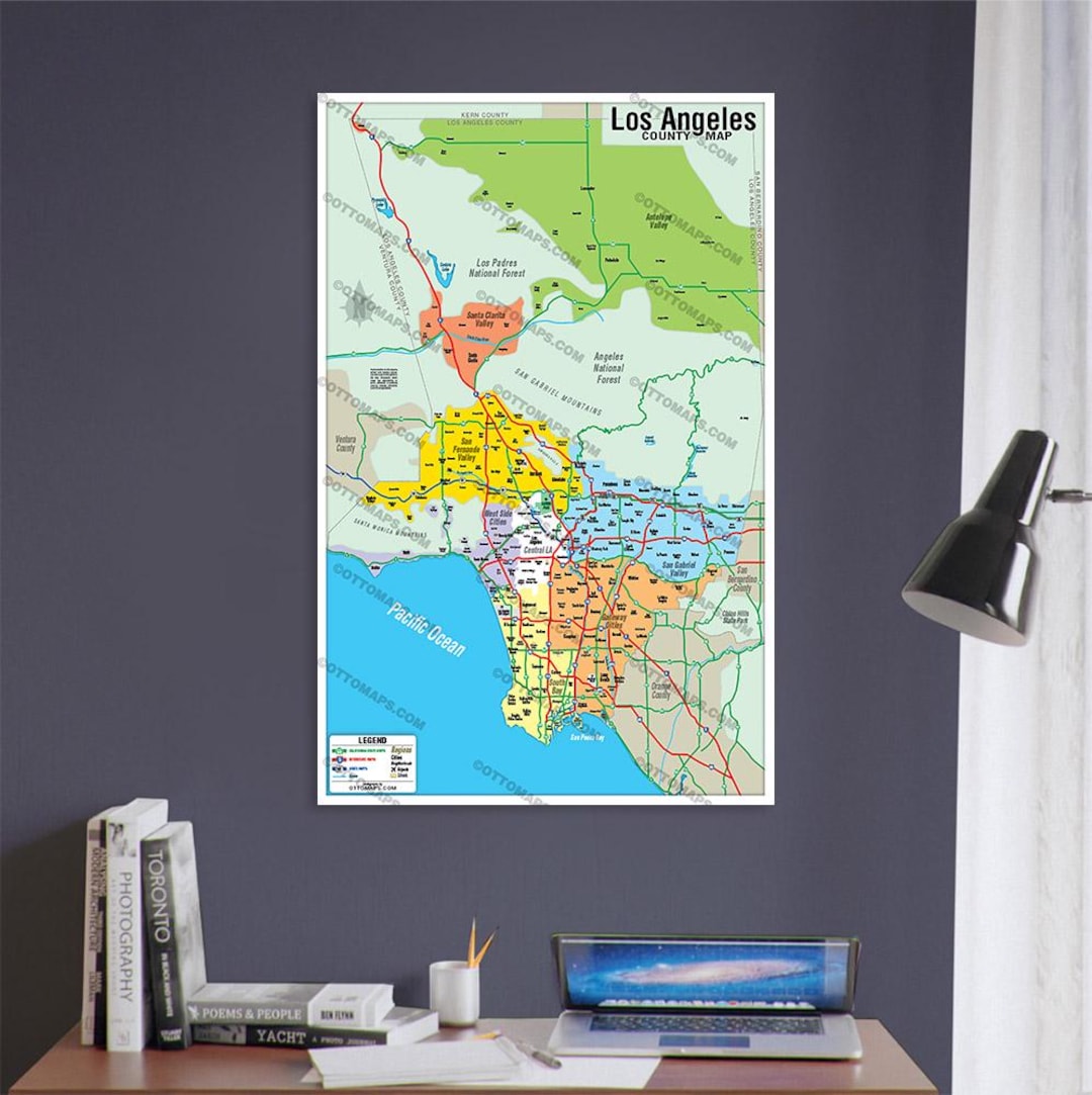 Los Angeles County Map - FULL - No Zip Codes - POSTER PRINTS - Etsy