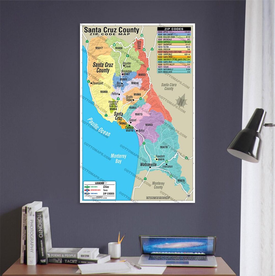 Santa Cruz County Zip Code Map - POSTER PRINTS - Etsy