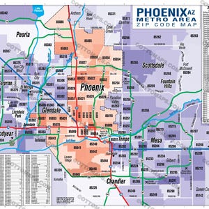 Phoenix Metro Area Zip Code Map - Cities Colored - POSTER PRINTS - Etsy